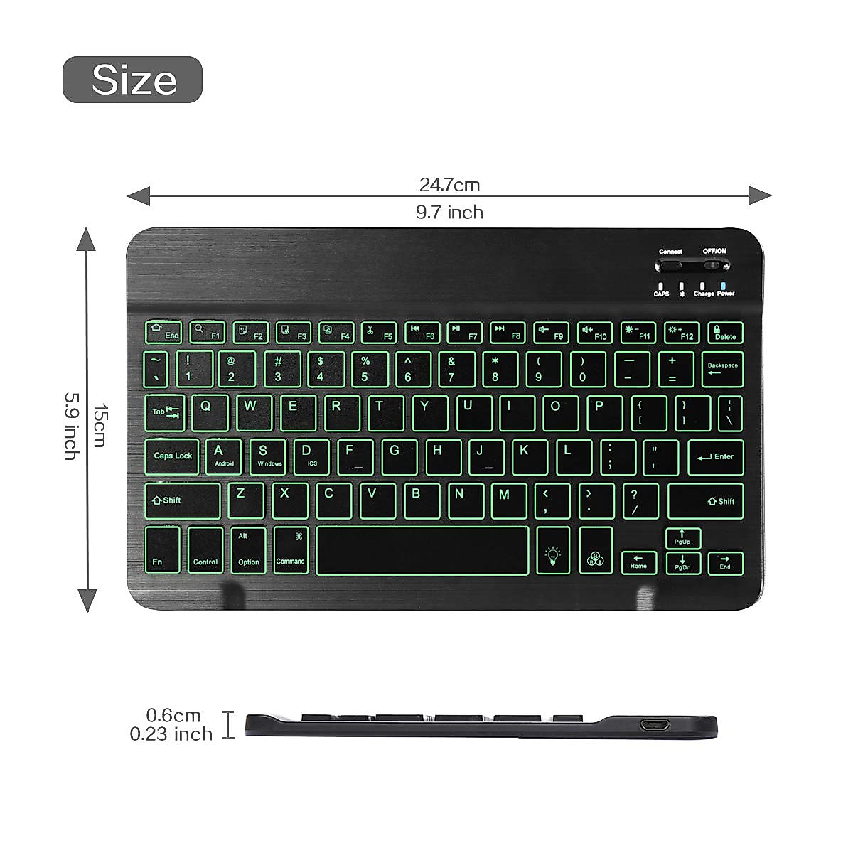 Coastacloud Ultra Slim Backlit Wireless Bluetooth Keyboard, Universal Portable 7-Colors Backlit Rechargeable Keyboard with Stand for iPhone Samsung iOS Android Windows Tablets Phones