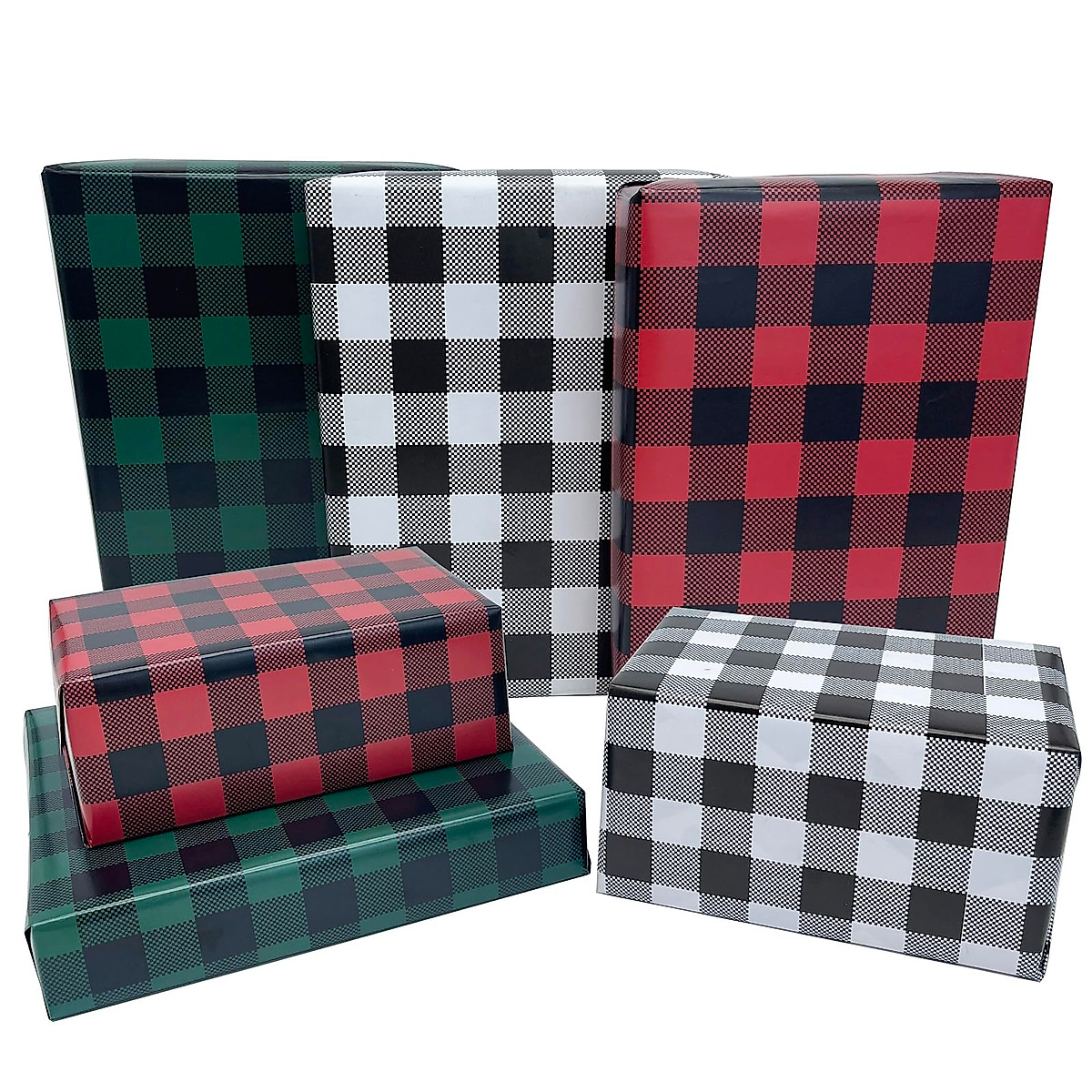 Dtiafu Christmas Plaid Wrapping Paper for Women Men Girls Boys - 12 Sheets Red Green Black Buffalo Plaid Gift Wrap for Holiday Birthday Wedding - 20 x 28 Inch Per Sheet Not Rolled