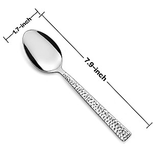 E-far Hammered Dinner Spoons Set of 12, E-far 7.9 Inch Stainless Steel Soup Spoons Tablespoons for Home, Kitchen or Restaurant, Non-toxic & Mirror Polished, Squared Edge & Dishwasher Safe