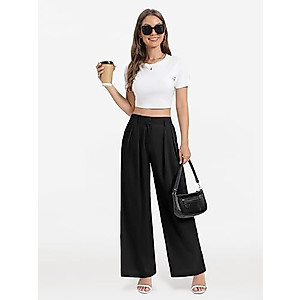NIeyook Women's Wide Leg Pants Elastic High Waisted Trousers Business Work Casual Pants with Pockets Black