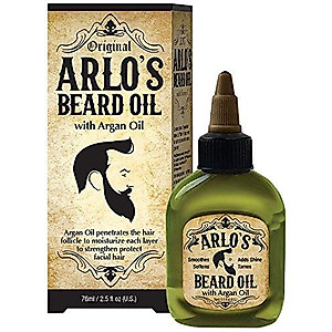 Arlo's 5-PC Mens Premium Beard Grooming Kit w/ Argan Beard Oil 2.5oz -Beard Oil, Beard Brush, Beard Comb, Beard Scissors & Carry Bag