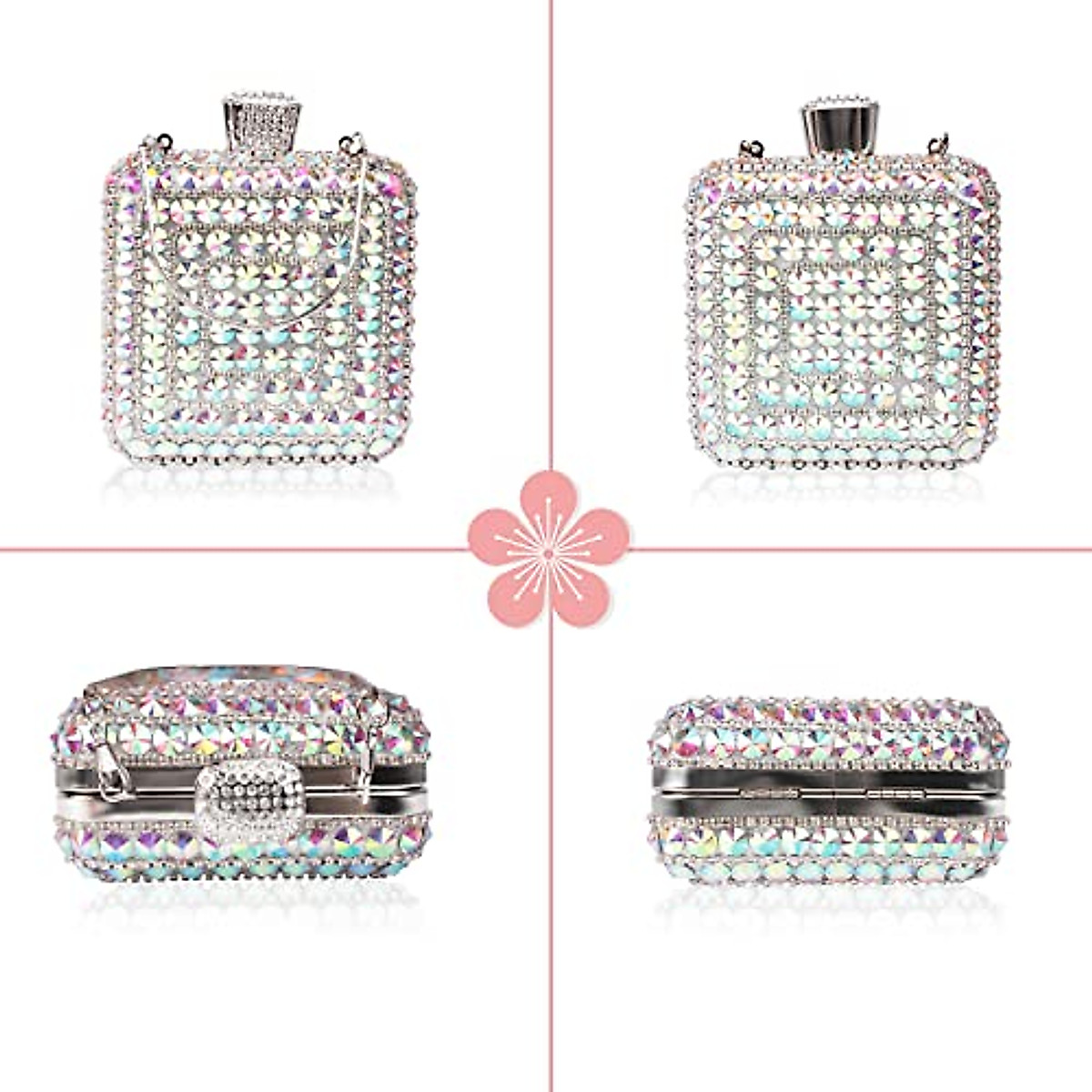 Evening Bag Clutch Purses for Women,Ladies Sparkling Party Handbag Wedding Bag (AB-sliver)