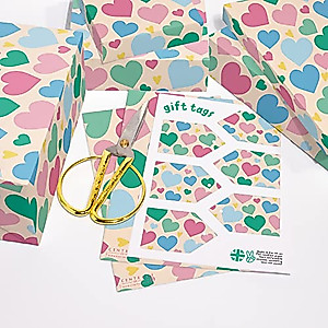 CENTRAL 23 Happy Birthday Wrapping Paper - 6 Sheets Heart Gift Wrap For Girls - Giftwrap For Anniversary Valentines - For Men And Women - Pink Green - Comes With Fun Stickers