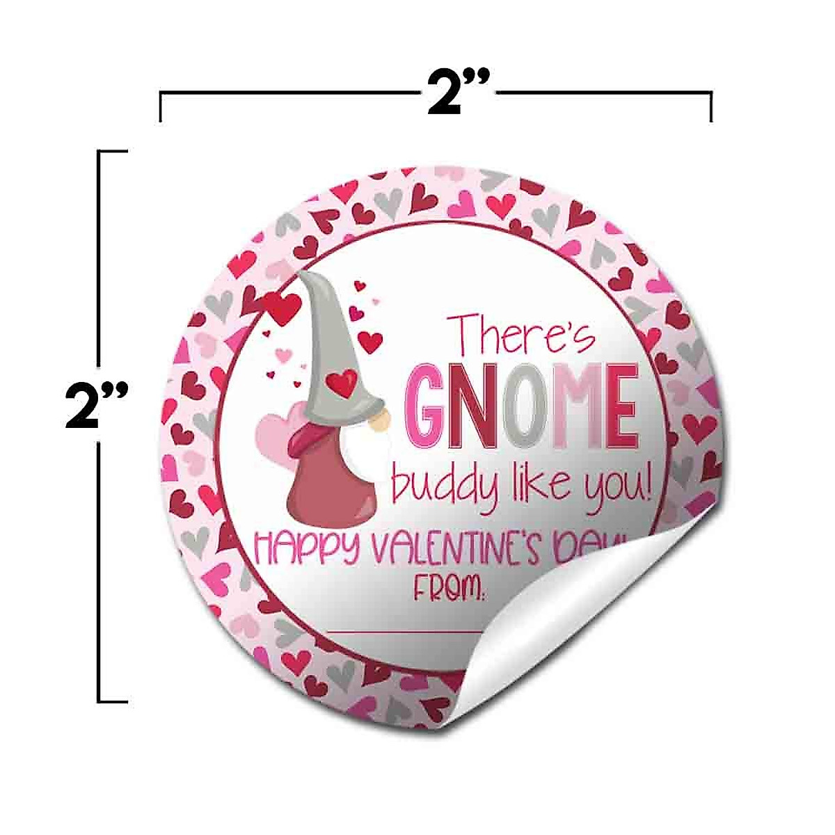 Cute Valentine Gnome Themed Valentine Party Favor Sticker Labels for Girls, 40 2" Party Circle Stickers by AmandaCreation, Great for Classroom Valentines, Envelope Seals, Gifts & Treats