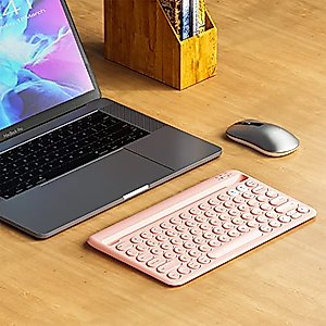 Samsers Multi-Device Bluetooth Keyboard, Rechargeable Wireless Bluetooth 5.1 Keyboard with Integrated Stand, Support 2 Devices for Smartphone Tablet iPad Laptop MacBook PC iOS Android Windows - Pink