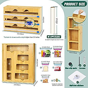 Ziplock Bag Organizer Set of 3, Foil and Plastic Wrap Dispenser with Cutter, Bamboo Baggie Organizer for Drawer, Food Storage Bag Organizer for Gallon Quart Sandwich Snack Bag