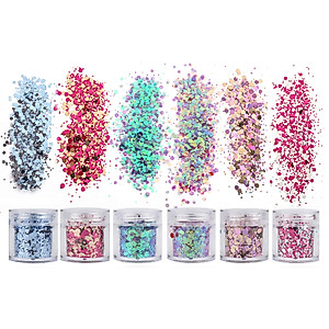 18 Boxes Holographic Cosmetic Festival Chunky Glitters Sequins, Nail Sequins Iridescent Flakes, Cosmetic Paillette Ultra-Thin Tips, for Body Face Hair Make Up Nail Art Mixed Color Glitter