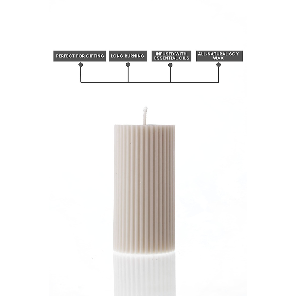 LAWA Roman Tall Ribbed Pillar Candle - Scented Soy Wax Stripped Dinner Candle | Classic Aesthetic Decoration Candle Set | Housewarming Gift | Wedding Event Decor - White (Medium)