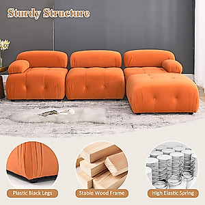GNIXUU Modular Sectional Sofa, 93" Convertible L-Shaped Couch for Living Room, Modern Button Tufted Cloud Couches with Comfy Armrest, Orange Velvet