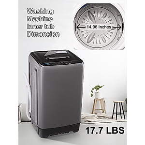 KRIB BLING Full Automatic Washing Machine with LED Display, 17.7 lbs Portable Washer Drain Pump, 10 Programs & 8 Water Levels Selections, Ideal for RV, Camping, Apartment, Dorm, Dark Grey