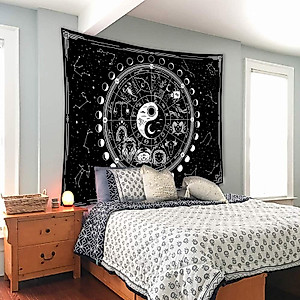 Kanuyee Twelve Constellation Tapestry,Black and White ，Sun and Moon ，Yin and Yang Tapestry Mystic Wall Hanging Tapestry for Home Decor (35"x47")