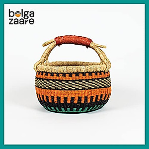 Bolga Zaare Market Basket, Handmade in Ghana Africa by Women Artisans (Colorful, Small) (10"-11" Diameter x 6"-7" H) (1 Basket)