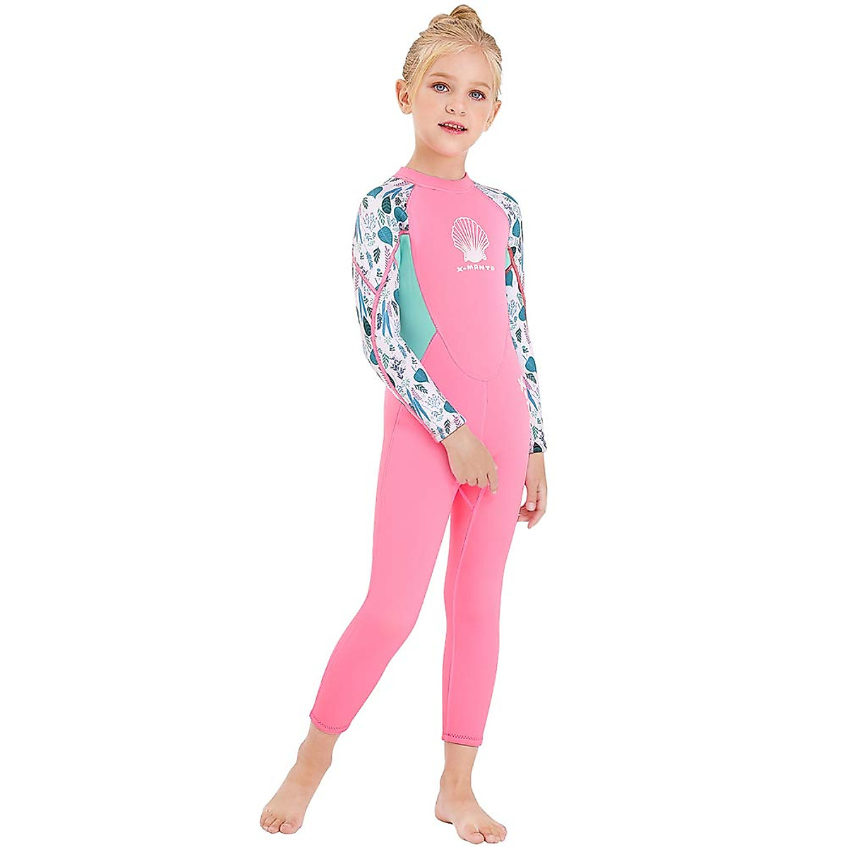 Kids Girls Boys Wetsuit Full Body Neoprene Thermal Swimsuit 2.5MM for Toddler Youth Children Teen, Long Sleeve Child Scuba Diving Surf Suit One Piece Sun Protection for Water Sports (Girl Pink, S)