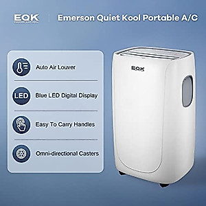 Emerson Quiet Kool 300-Sq 8000 Ashrae / 5000 BTU DOE Portable Air Conditioner with Dehumidifier and Remote Control, AC for Apartment, Bedroom, Medium Rooms up to 300 Sq. Ft. in White