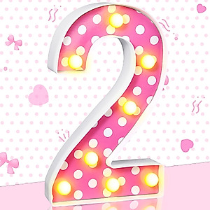 Glooglitter Mouse Birthday Decorations Marquee Light up Number Glowing Mouse Number Sign for 1st 2nd 3rd Boy Girl Kid Birthday Party Decorations Table Centerpieces Bedroom Wall Decor(Pink Number 2)