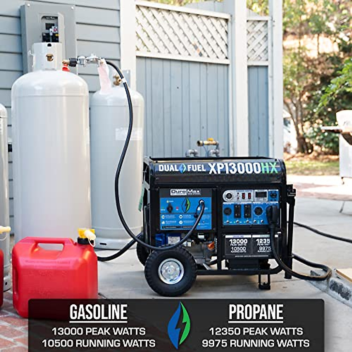 DuroMax XP13000HX Dual Fuel Portable Generator - 13000 Watt Gas or Propane Powered - Electric Start w/ CO Alert, 50 State Approved, Blue