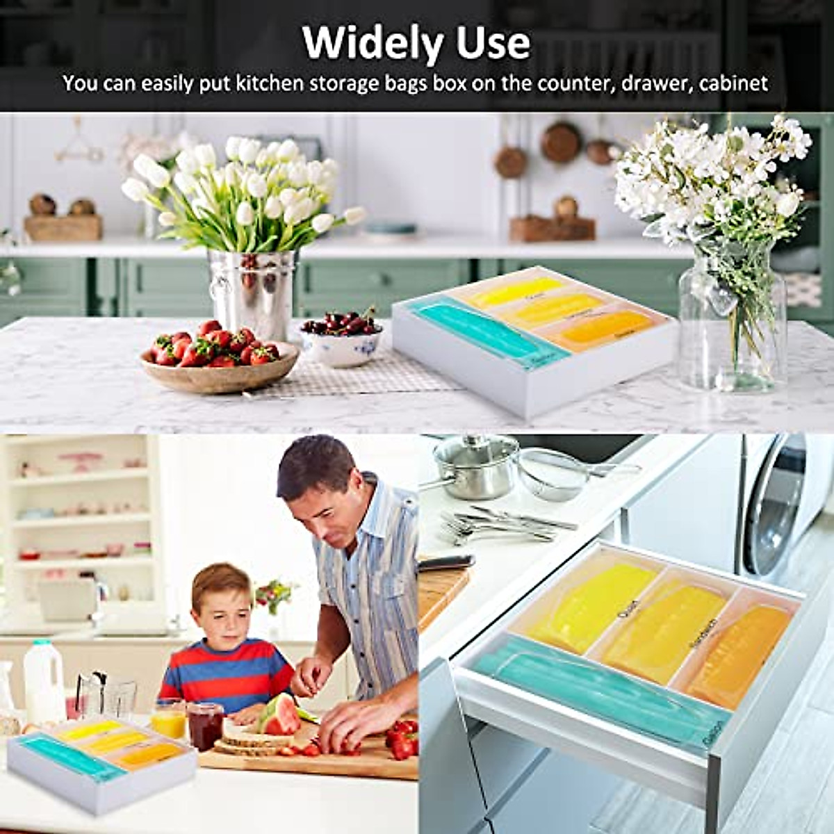 Ziplock Food Bag Storage Organizer, Acrylic Baggie Organizer Plastic Bag Dispenser Holder For Gallon Quart Sandwich And Snack, Compatible with Ziploc, Solimo, Hefty, Glad, Up&Up, GreatValue (Clear)