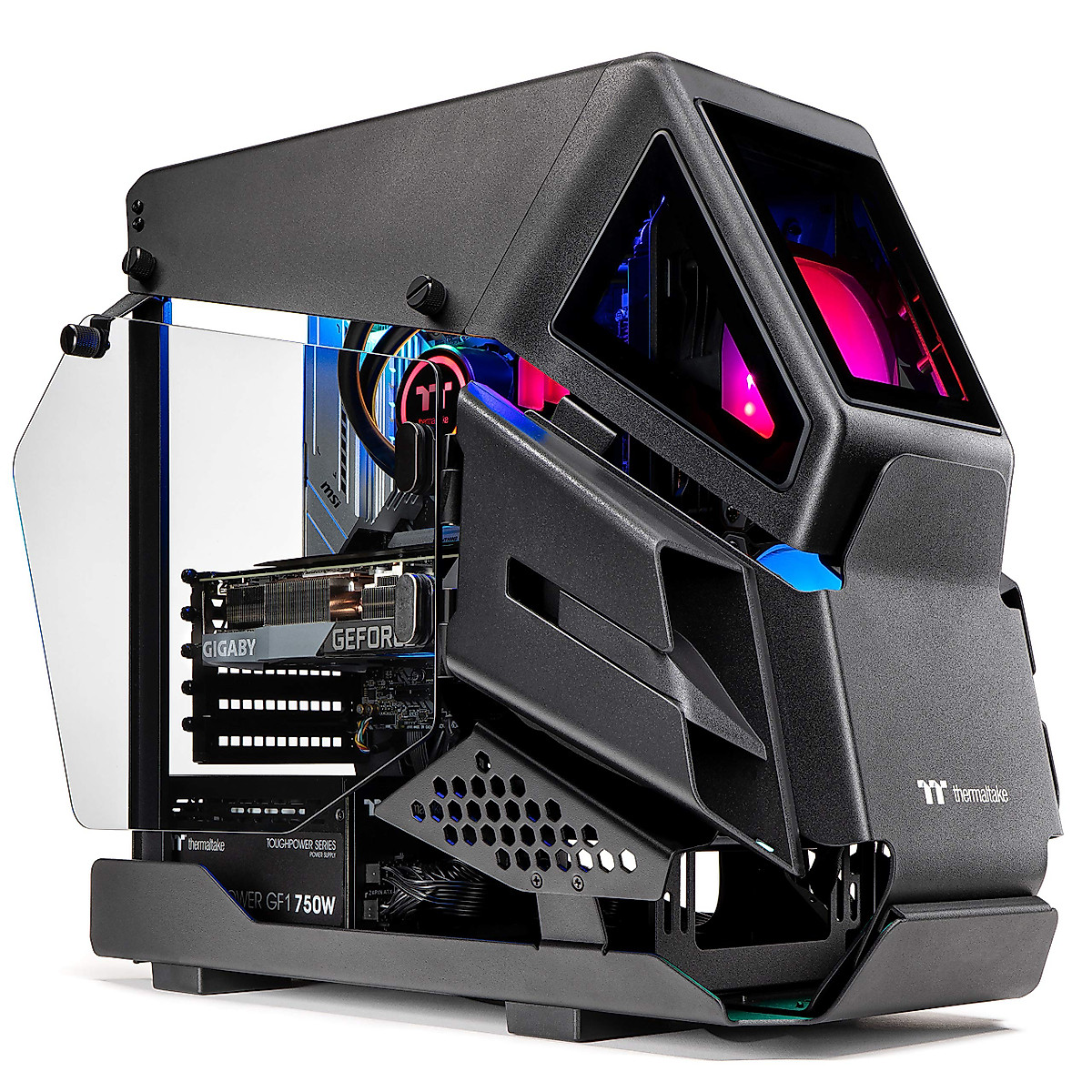 Thermaltake LCGS AH-380 AIO Liquid Cooled CPU Gaming PC (AMD RYZEN 5 3600XT 6-core, ToughRam DDR4 3600Mhz 16GB RGB Memory, RTX 3080 10GB, 1TB M.2, Win 10 Home) AHT2-B550-A38-LCS, Black