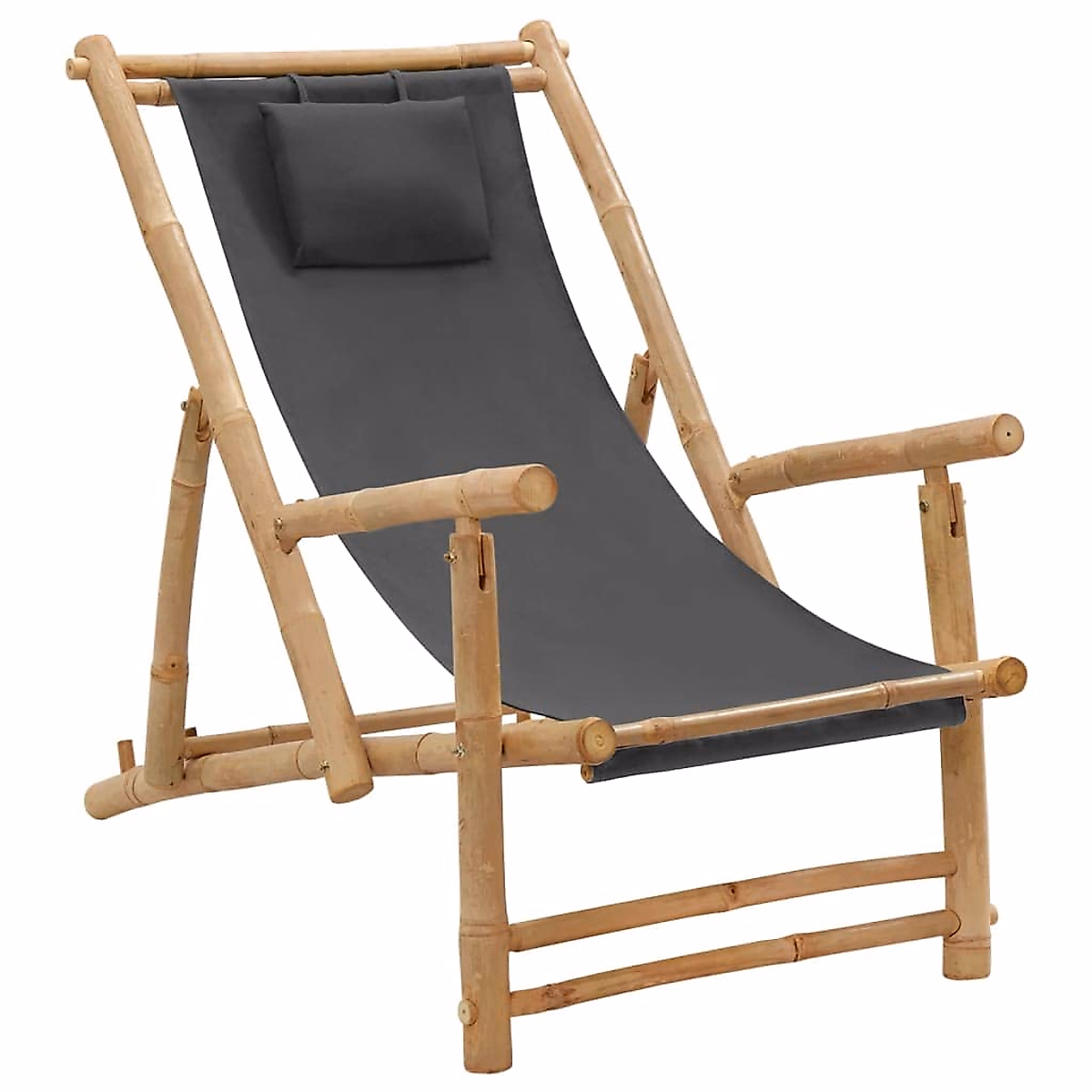 MSLAONXC Deck Chair Bamboo and Canvas,Porch Chairs,Backyard Chairs,Lawn Chairs,Balcony Chairs,Garden Chairs,Camping Chair,for Lawn, Poolside, Courtyard, Balcony, Garden,Living Room,Dark Gray