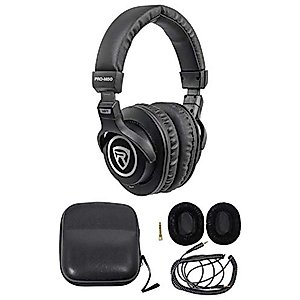 Rockville PRO-M50 Studio Headphones w/ Detachable Coil Cable, Case+Extra Ear Pad, Silver, mediam