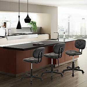 KLASIKA Rolling Stool Chair with Adjustable Height and PU Leather Backrest for Home Standing Desk Computer 2 Pack