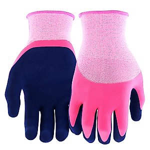 Miracle Gro Women's Double Dipped Sandy Foam Latex Gardening Work Gloves, Water Resistant, Excellent Grip, Durable, Pink/Purple, Small, (MG30605/WSM)