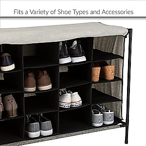Simplify 16 Pair Shoe Rack with Cover | Dimensions: 14" x 33" x 24" | 16 Compartments | Stackable | Cover | Multipurpose | Easy to Assemble | Black