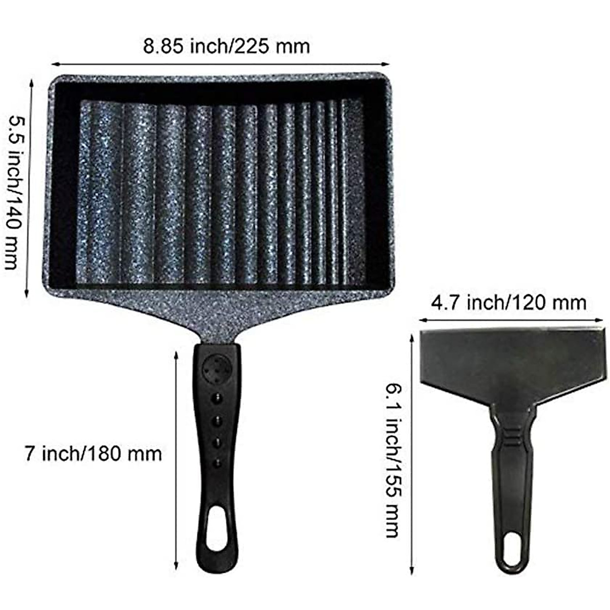 Tamagoyaki Frying Pan Non-Stick Fry Tamago Pan Wave Bottom Maifanite Stone Egg Roll Pan, for Omelette, Japanese Snacks, Black