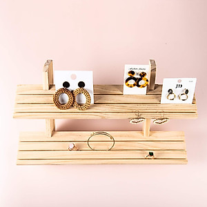 Eiyye 2-Tier Wooden Display Stand, Ring Earring Large Capacity Jewelry Display Stand,Wood Cupcake Stands Display Stand Craft Showing Organizer Tray For Retail Display Vendors Wood Riser(Natural)