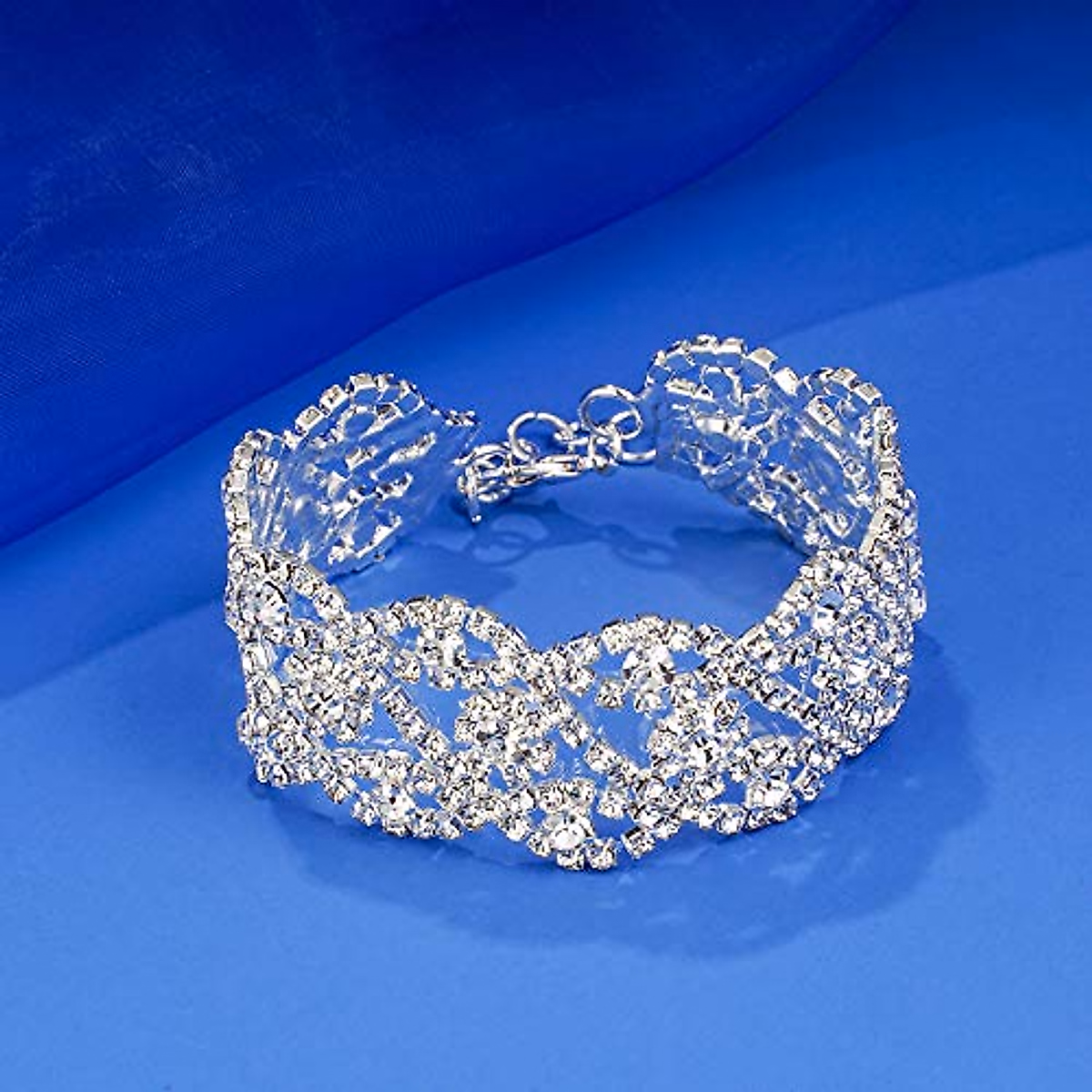 Miraculous Garden 2 Pack Silver Plated Crystal Rhinestone Teardrop Drop Dangle Earrings Link Bracelet Jewelry Set for Women