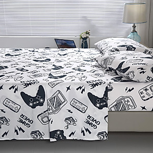 SDIII 4PCS Black and White Gamer Bedding Sheet Twin for Boys Girls Teens and Kids, Bed in a Bag Sheets Set Twin, Video Game Bed Sheet Set on Amazon, Twin