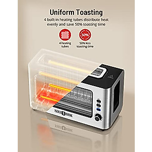 Toaster, Paris Rhône Toaster 2 Slice Extra Wide Long Slot Retro Toaster with Easy View Window, 6 Browning Levels, Easy to Clean, Auto Shutoff, Stainless Steel Silver Toaster for Bagels, Waffles (Silver)