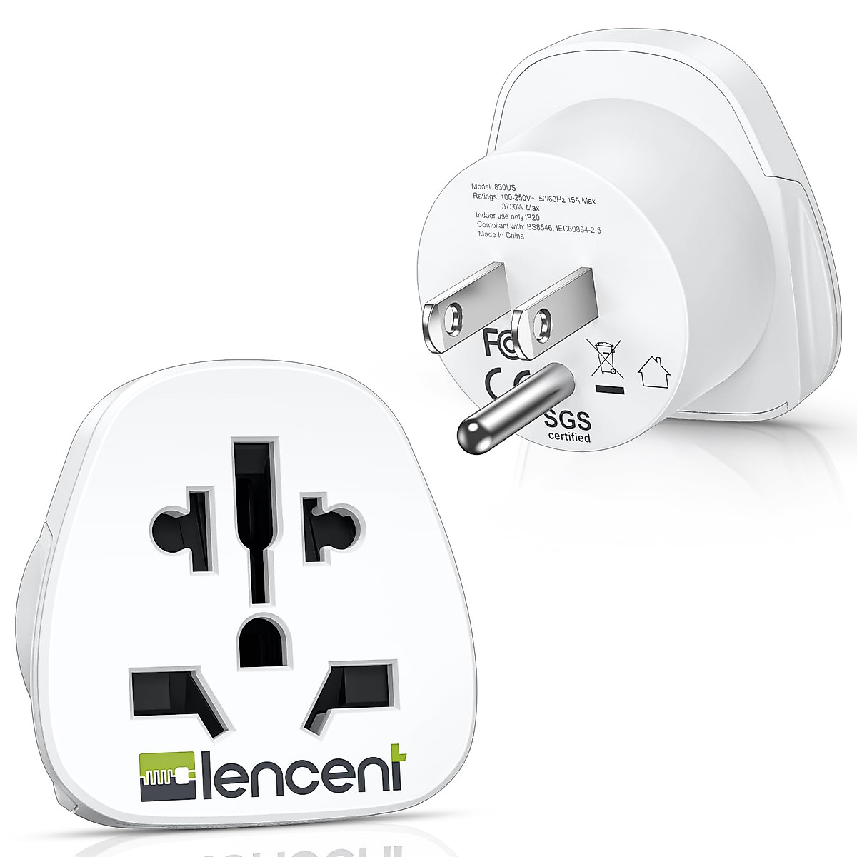 LENCENT World to US Plug Adapter, [2 Packs] European EU Europe/UK/Australia/China/Italy to USA American Outlet Power Adaptor Travel Plug Converter