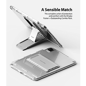 Ringke Fusion with Outstanding [Case + Stand] Compatible with iPad Pro 11 Inch Case (4th 2022, 3rd 2021, 2nd 2020, 1st 2018) Transparent Cover with Pencil Holder + Kickstand - Clear & Light Gray