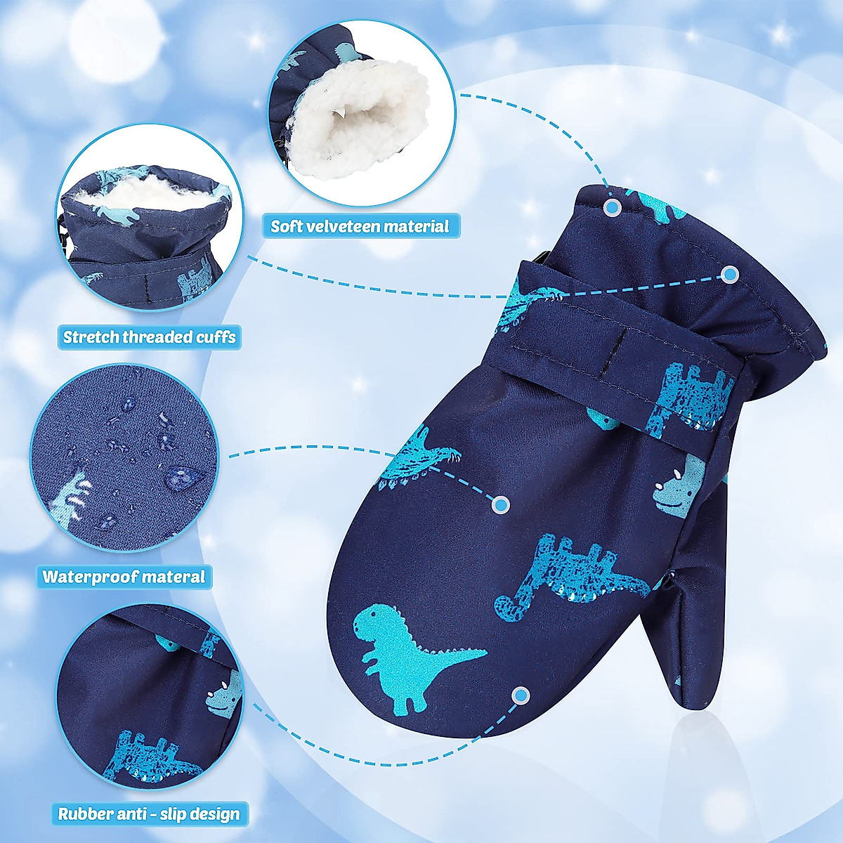 SATINIOR 3 Pairs Toddler Waterproof Gloves Mittens Lined with Fleece for Winter Skiing With 2-4 Years Old