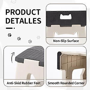 CasaZenith Step Stool Foldable, 9'' Folding Step Stool for Kids & Adults 300 Lb Capacity, Lightweight Small Collapsible Step Stool with Handle, Stepping Stools Suitable for Kitchen Bathroom (Gray)