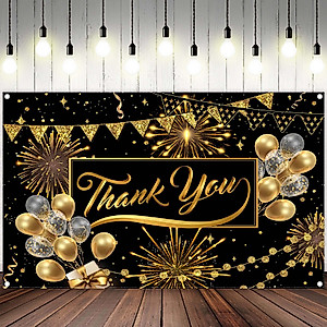 YCUCUEI 72x43inch Black Golden Thank You Backdrop Employee Appreciation Banner Thanks to Staff Teachers Professors Doctor Nurses Party Decorations Photo Booth