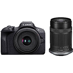 Canon EOS R100 Mirrorless Camera with 18-45mm and 55-210mm Lenses Kit (6052C022) + Bag + 64GB Card + LPE17 Battery + Charger + Card Reader + Flex Tripod + Cleaning Kit + Memory Wallet (Renewed)