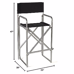 Displays2go Aluminum Director's Chair with Black Canvas Back and Seat, 47-Inch, Satin Silver