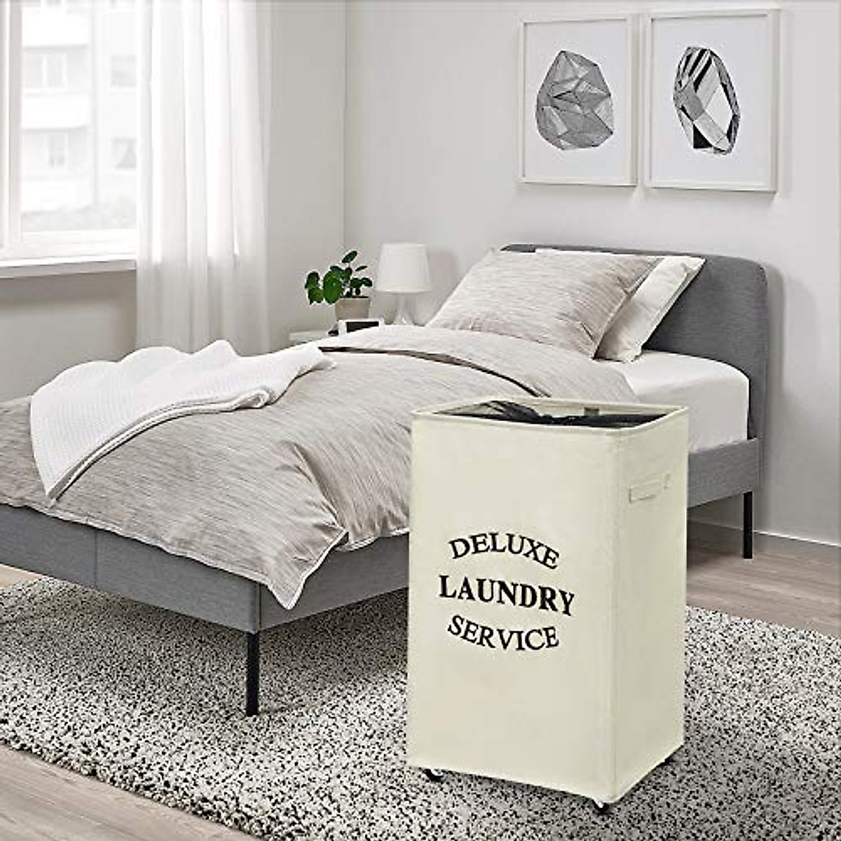 ZERO JET LAG 90L Large Slim Rolling On Wheels Laundry Hamper Basket Tall Dirty Clothes Hamper Clothes Storage Basket Standable Corner Handy Bin Hamper Basket 12x16x26" (Beige)