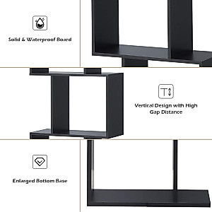 Giantex 3-Tier Bookshelf S Shaped Bookcase, Free Standing Industrial Storage Rack, Multifunctional Display Decor Furniture for Living Room Bedroom Office, 3 Shelf Bookcase (Black, 1)