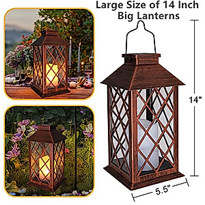 TAKE ME 14" Solar Lanterns Outdoor Garden Hanging Lantern Waterproof LED Flickering Flameless Candle Mission Lights for Table,Outdoor,Party