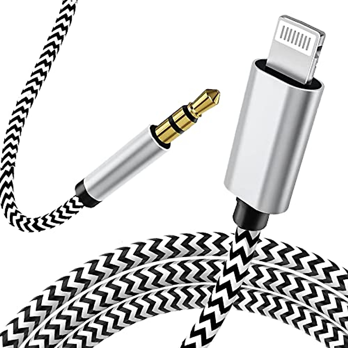 Apple MFi Certified iPhone Aux Cord for Car, Lightning to 3.5mm Audio Cable, Auxiliary Cord Compatible with iPhone 13/12/11/XR/XS/X/8/7/6 Plus/SE 2, Nylon Braid-3.3ft (Silver)