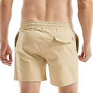 AIMPACT Men's 5 Inseam Cotton Casual Shorts Elastic Waistband with Multi-Pocket Daily Wear(Khaki XL)