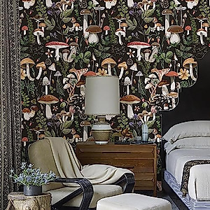 Adhesive Shelf Liner,Boho Mushroom Contact Paper for Cabinets,Vinyl Film Decorative Drawer Liner for Bedroom Dresser Sticker 17.3 inch x 118 inch (Boho Mushroom, 17.3 inch x 118 inch)