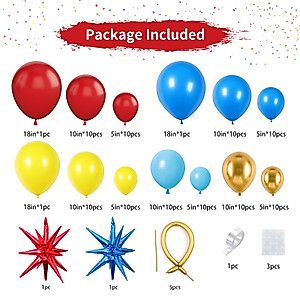 Balloon Arch Kit, Red Blue Yellow Balloons Garland Kit with Explosion Star Foil Balloons for Cartoon Hedgehog Carnival Circus Theme Birthday Party Baby Shower Decorations