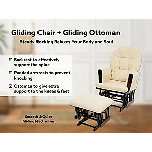 Brisbane Nursery Glider & Ottoman Sets, Swivel Glider Recliner Nursery Rocking Chair, Nursery Glider Rocker with Ottoman, Reclining Gliders & Chairs for Breastfeeding, Reading, Napping, Espresso/Cream