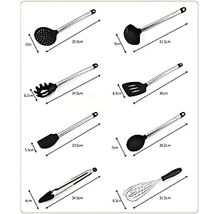 RANIT High Temperature Silicone Kitchenware 8-piece set, Stainless Steel Handle Silicone Spatula, Food Clip, Egg Whisk, Scraper Set (Gray)