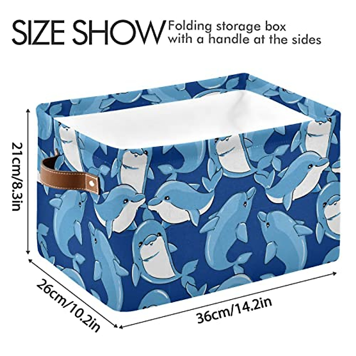xigua Dolphins Pattern Square Storage Basket,Collapsible Sturdy Fabric Storage Basket Cube W/Handles for Clothes Toy Closet(1 pcs)-43
