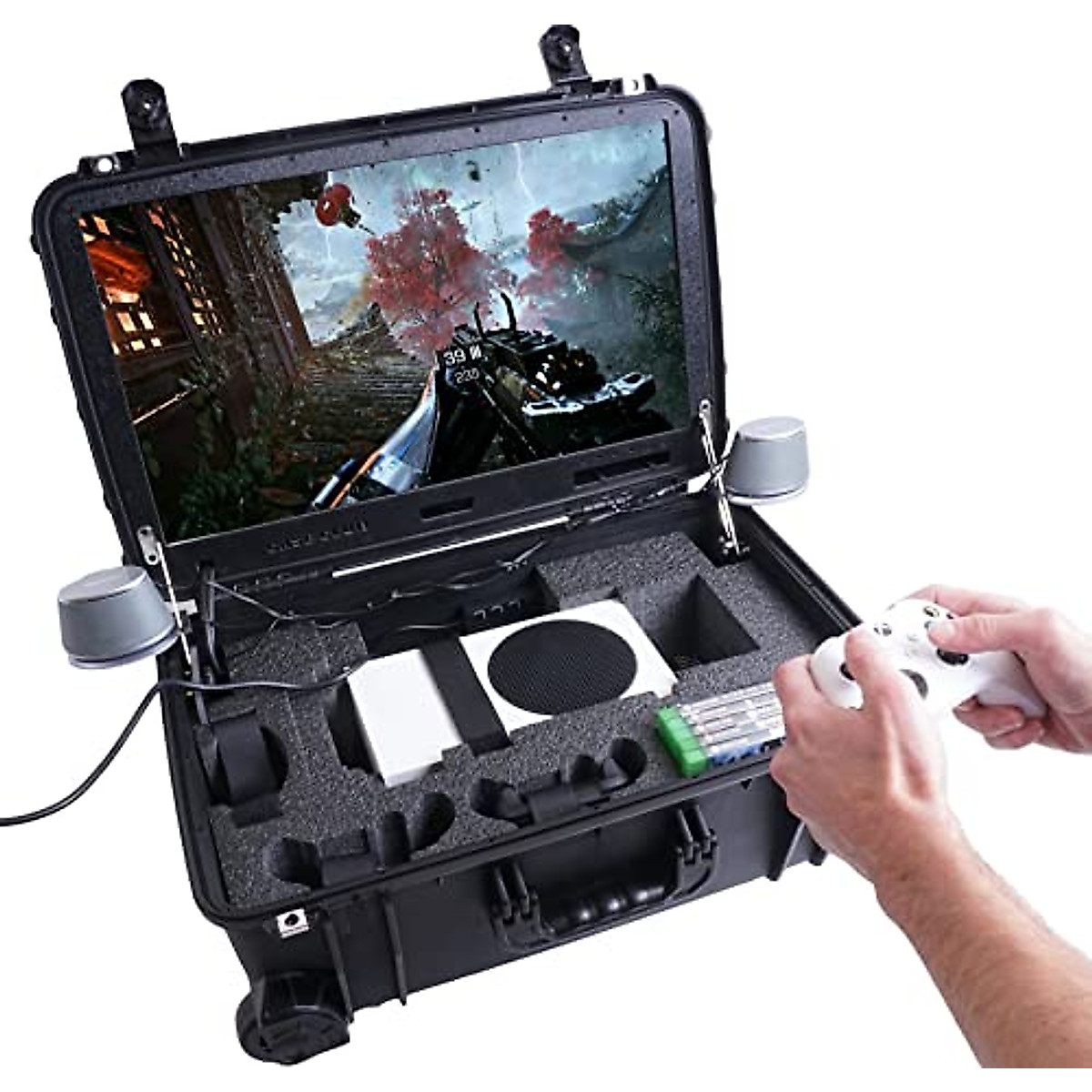 Case Club 4K Gaming Station to Fit Xbox Series Consoles. Comes with Built-in 24" 4K Monitor, Cooling Fans, & Speakers. Fits Xbox Series Console (S or X), Controllers, & Games, (Console NOT Included)